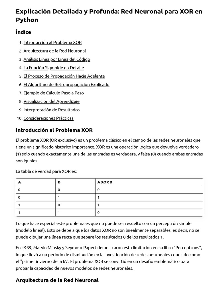 Explicación Detallada y Profunda de Red Neuronal XOR en Python | PDF | Matriz (Matemáticas ...