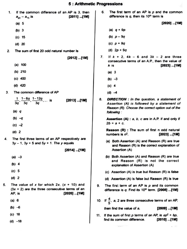 Arithmetic Progression (PYQ) | PDF | Elementary Mathematics | Discrete Mathematics