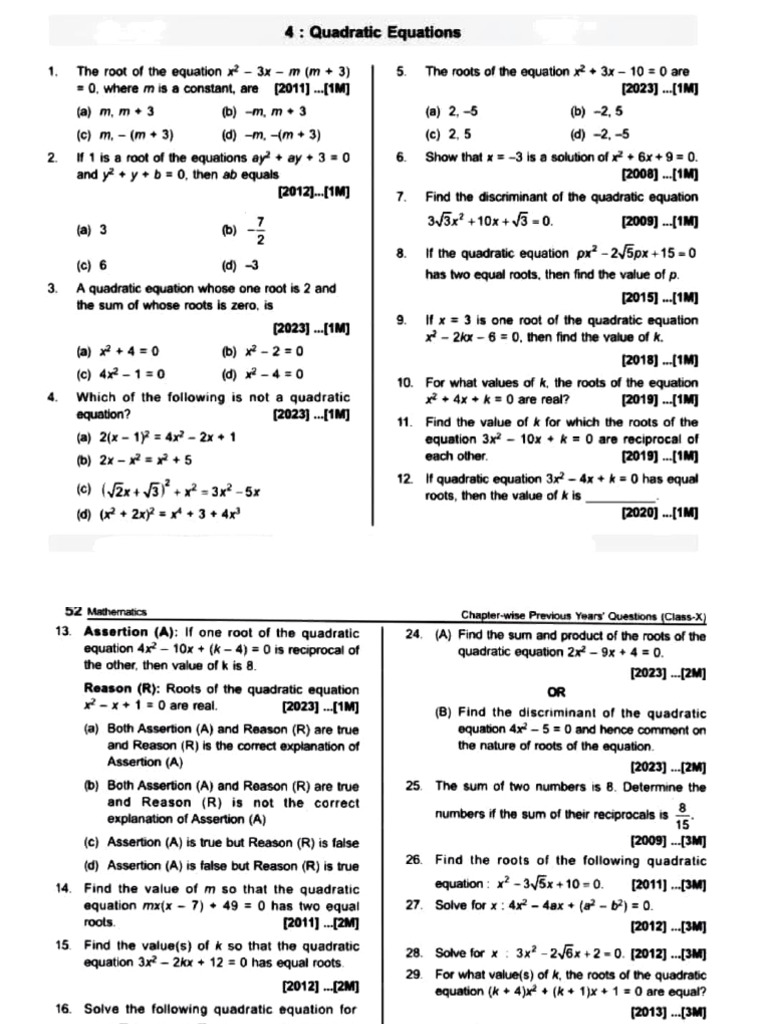 Quadratic Equations: Roots and Solutions | PDF | Algebra | Mathematical ...