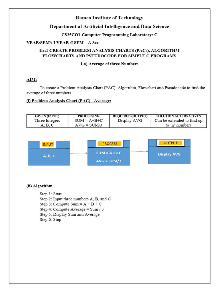 Cs25c01 Cprogramming Ex 1 | PDF | Algorithms | Division (Mathematics)