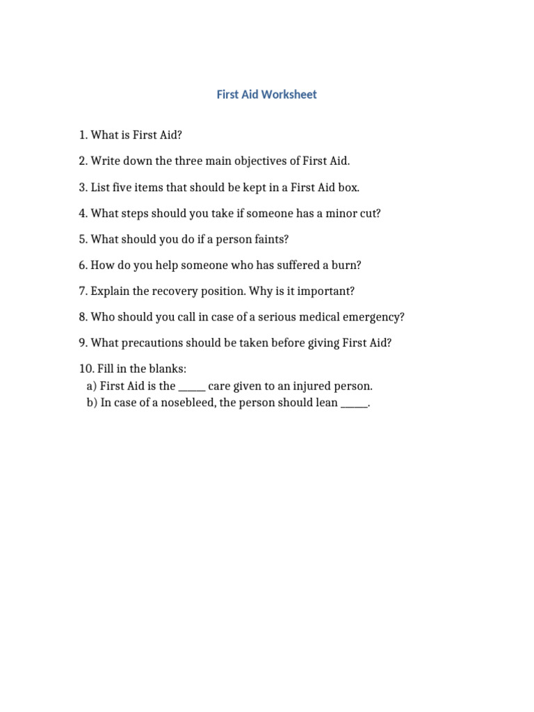 First Aid Worksheet-3 | PDF