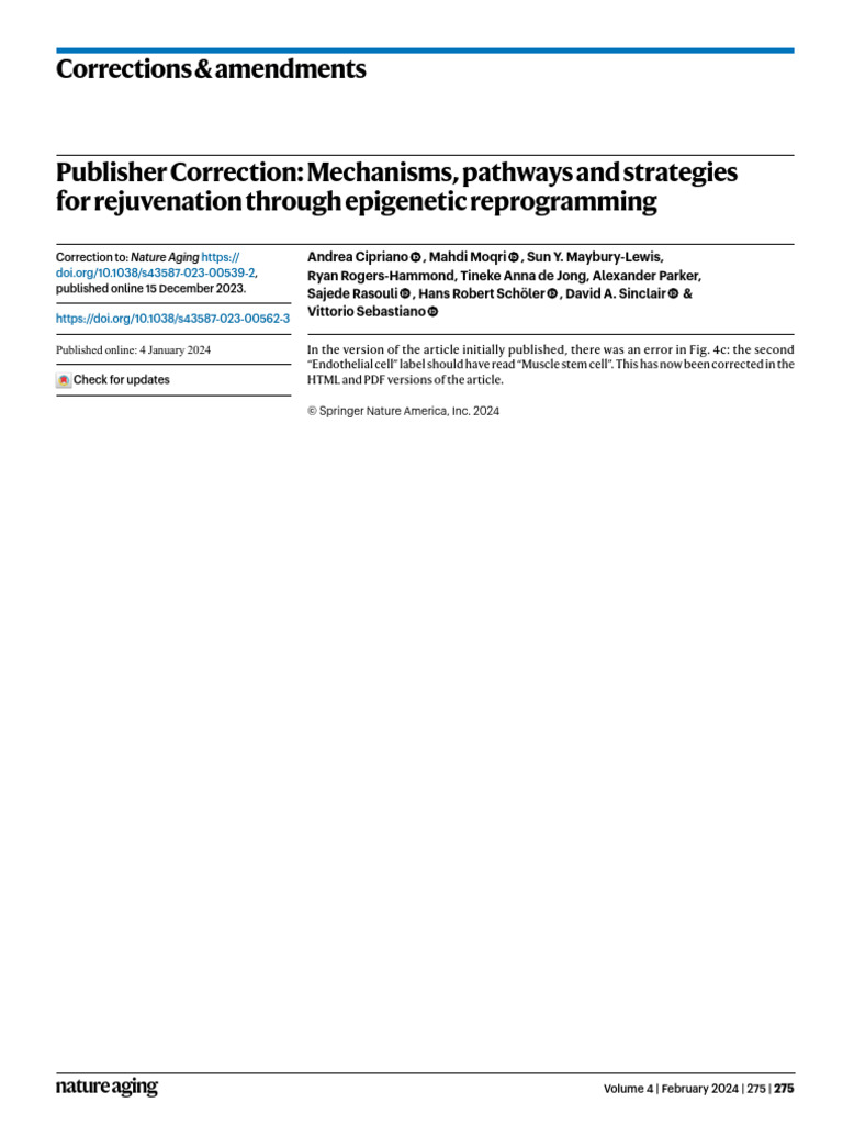 Publisher Correction Mechanisms Pathways and Strategies For Rejuvenation Through Epigenetic ...