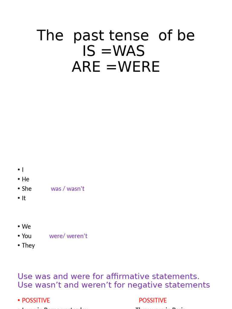 Past Tense of "Be" and Simple Past Usage | PDF