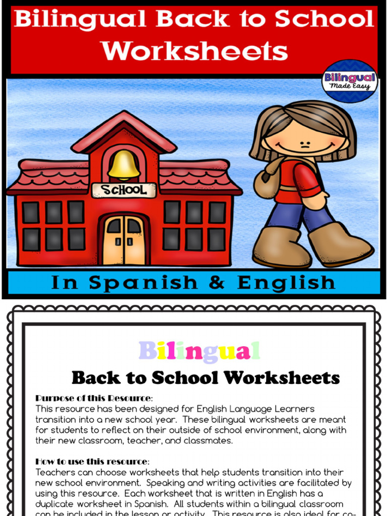 BilingualBacktoSchoolWorksheetsinEnglishSpanishDIGITALLEARNING 2 | PDF
