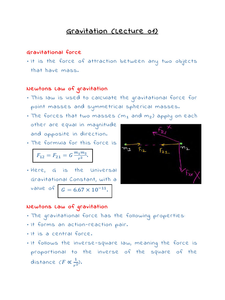 Gravitation (Lecture 01) : Gravitational Force | PDF | Force | Newton's ...