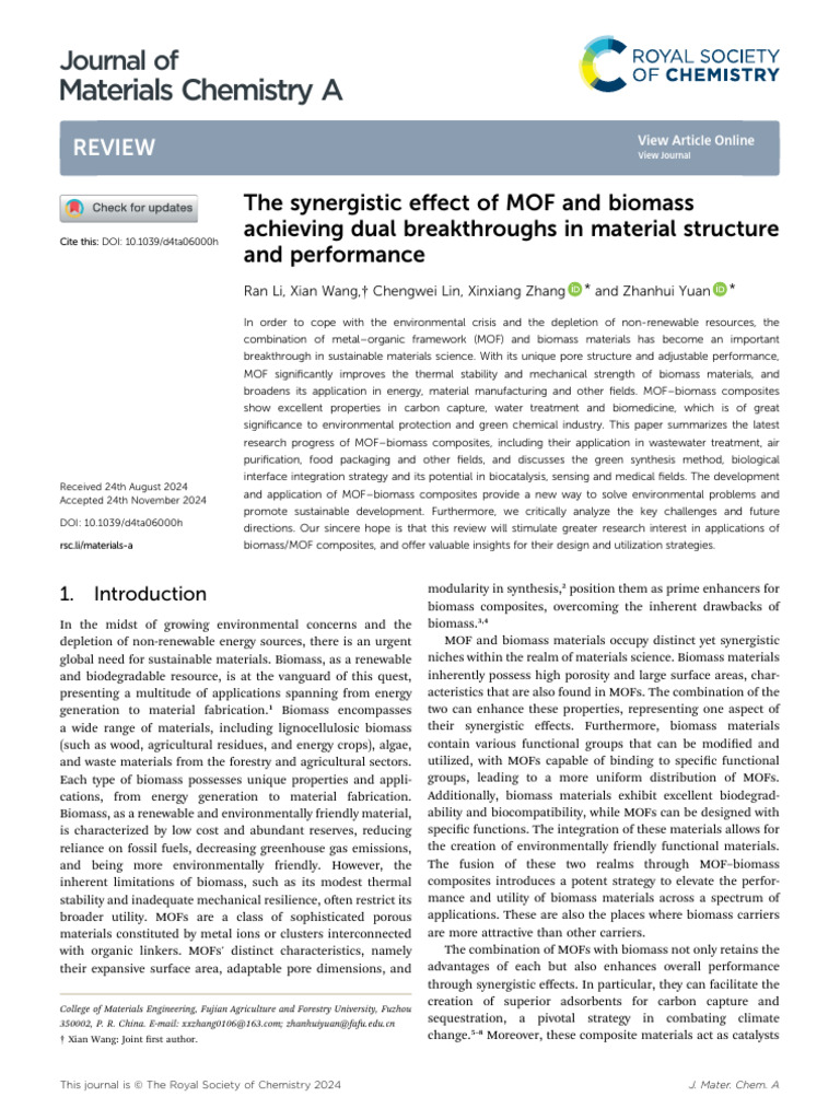 The Synergistic Effect of MOF and Biomass Achieving Dual Breakthroughs ...