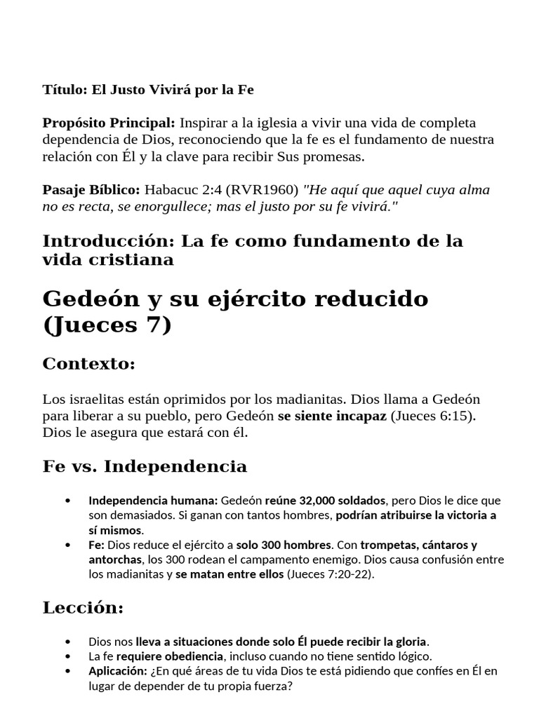 El Justo Vivira Por La FE | PDF | Oración | Dios