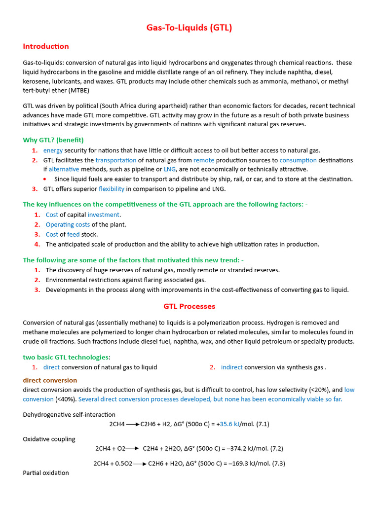 Gas-to-Liquids (GTL) Technology Overview | PDF | Gas To Liquids ...