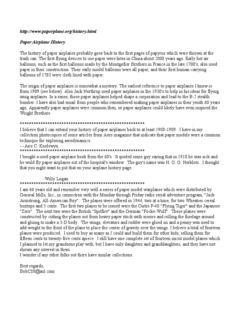 Paper Airplane History | PDF | Airplane | Airship