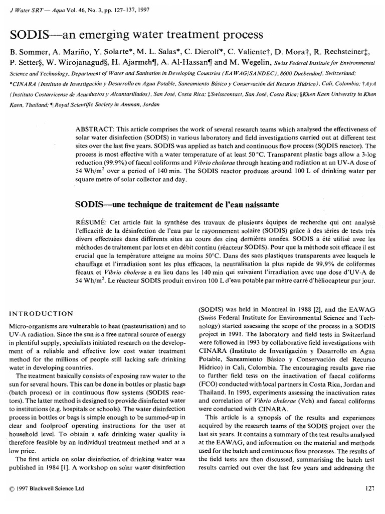 SODIS An Emergin Water Treatment Process | PDF