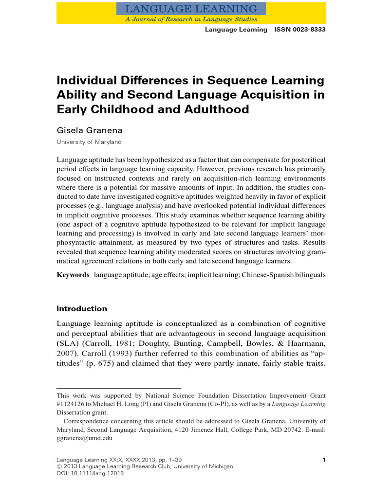 Individual Differences in Sequence Learning Ability and Second Language ...