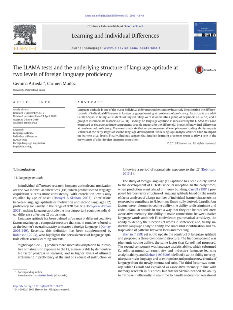 The LLAMA Tests and The Underlying Structure of Language Aptitude at ...