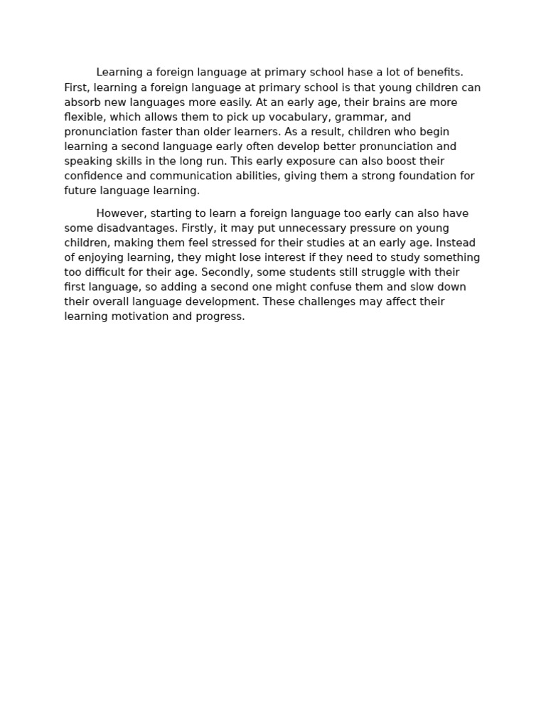 Learning A Foreign Language at Primary School Hase A Lot of Benefits | PDF