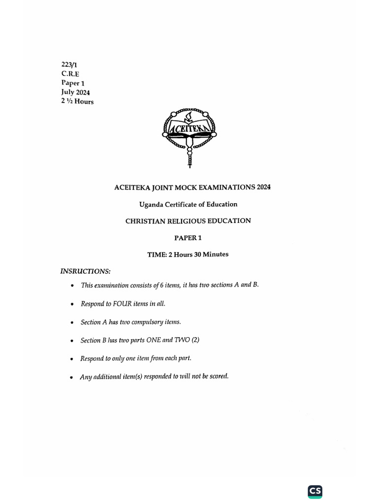 Aceiteka Joint Mock Examinations 2024 Cre | PDF