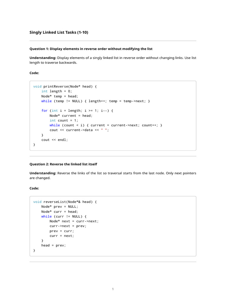 Singly Linked List Tasks Full | PDF | Computer Programming | Software ...