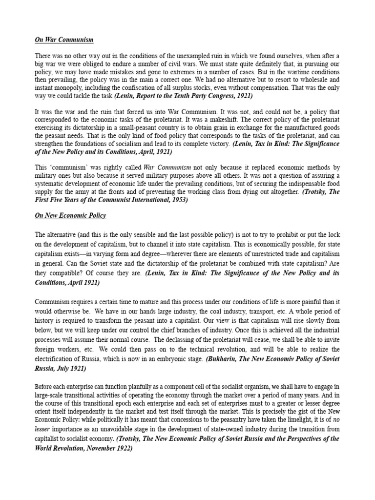 On War Communism and NEP (Extracts) | PDF | Capitalism | Communism