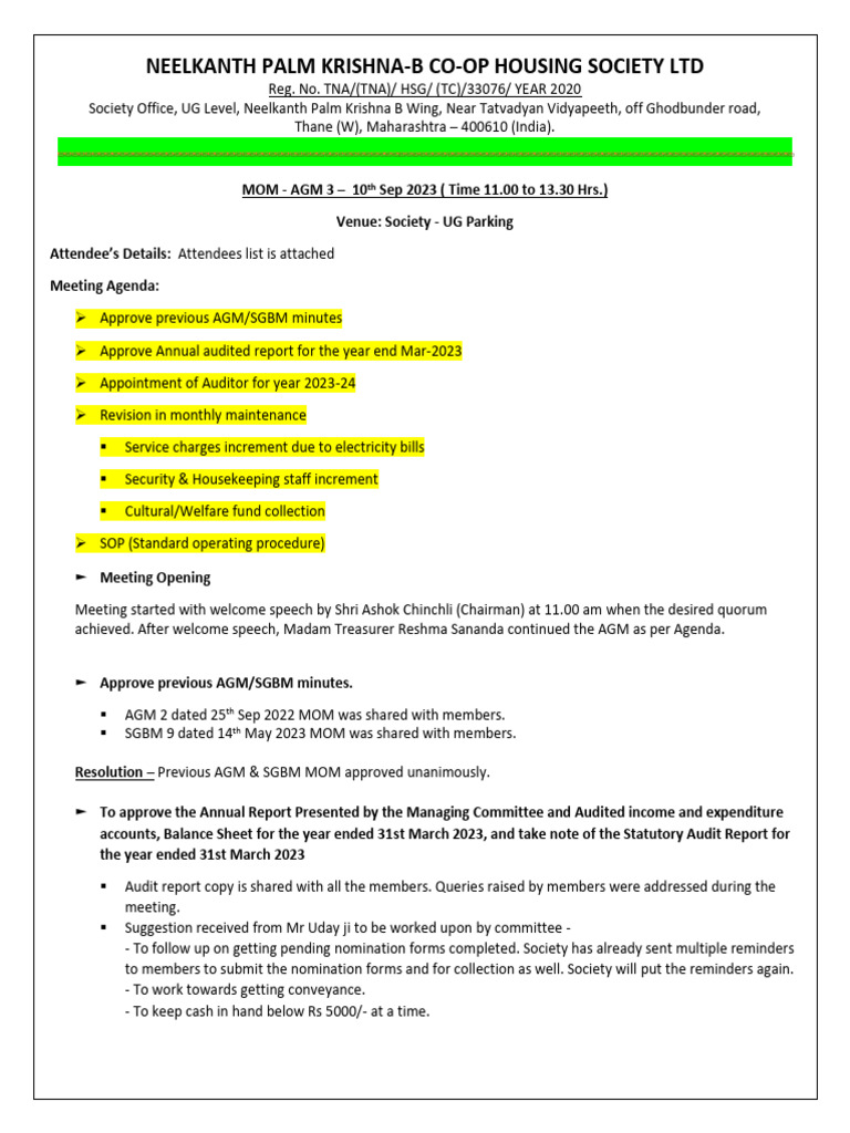 Upated AGM-3 MOM 10th Sep 2023 | PDF