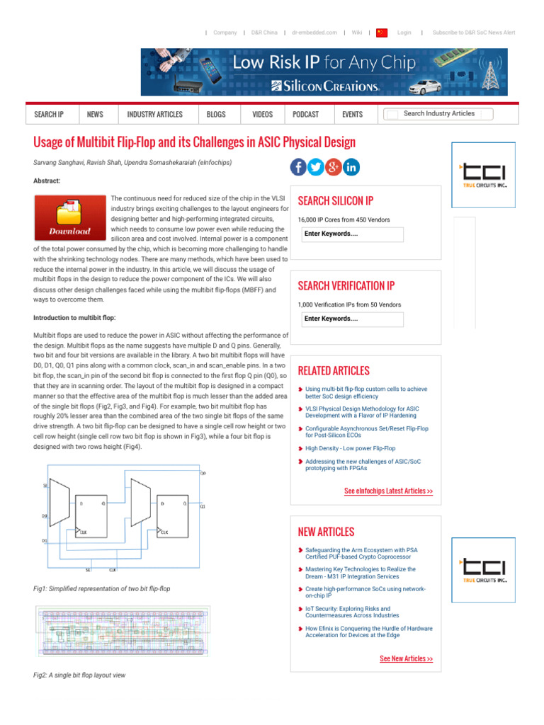 Usage of Multibit Flip-Flop and Its Challenges in ASIC Physical Design ...