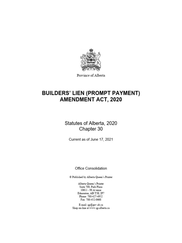 Builders Lien & Prompt Payment Act | PDF | Adjudication | Mortgage Law
