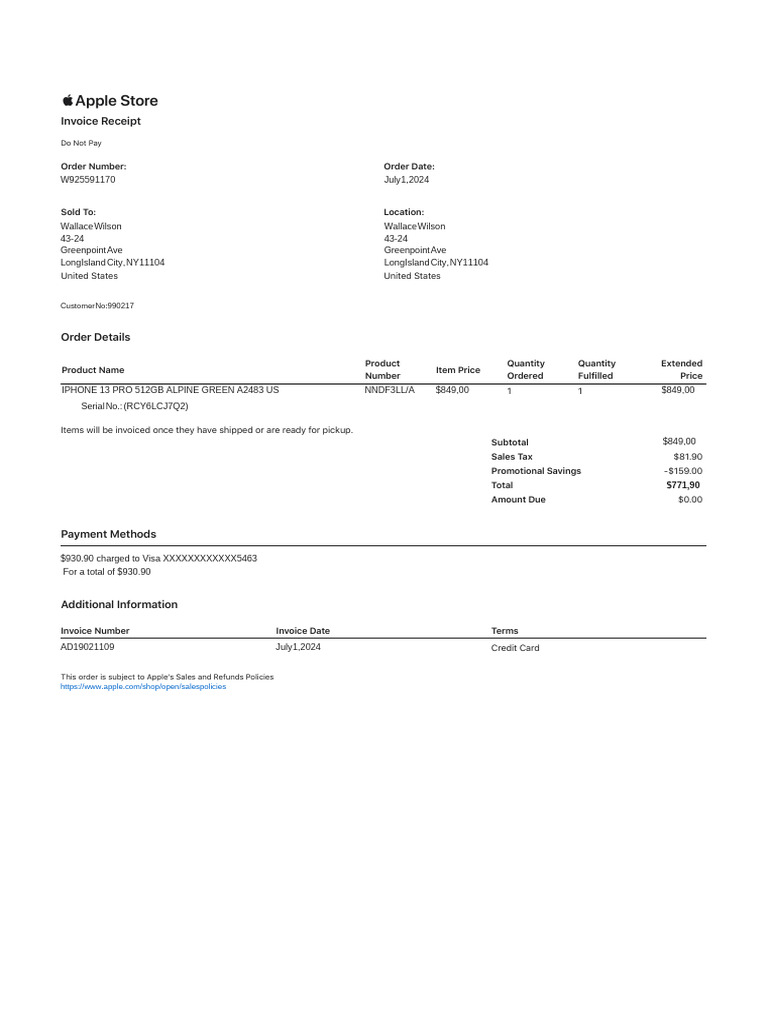 Apple Store Iphone 13 PRO | PDF | Invoice | Receipt