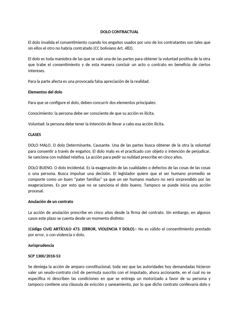 Dolo Contractual: Conceptos y Clases | PDF | Intención (Derecho Penal ...