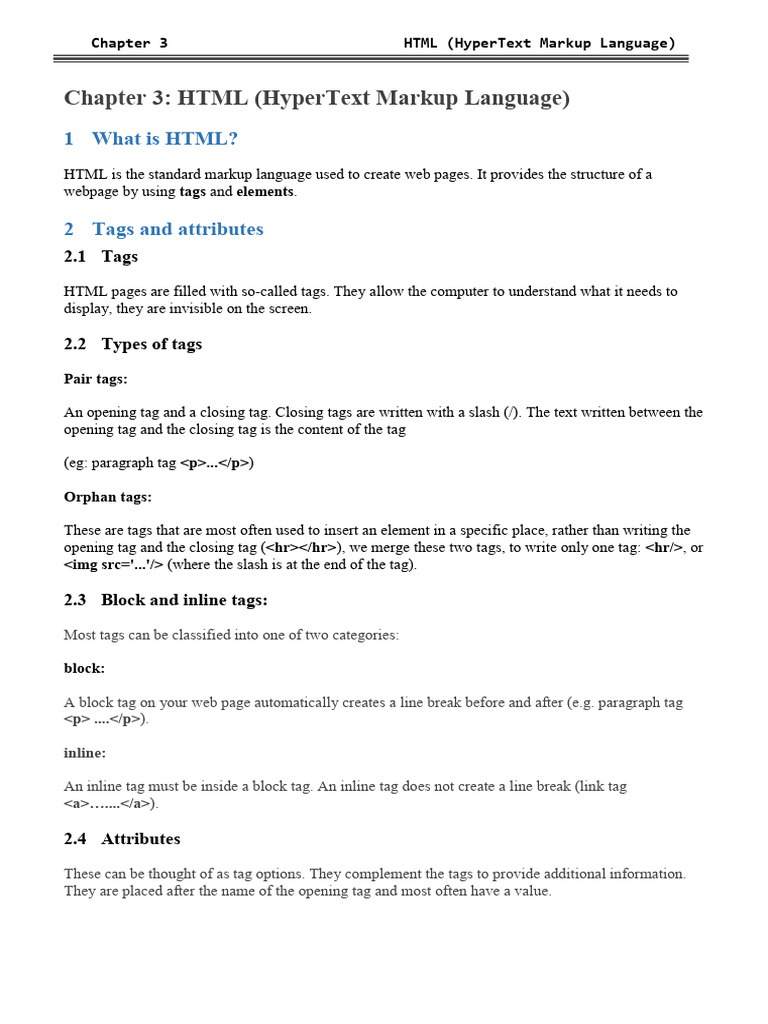 Chapter 3 - HTML | PDF | Html Element | Html
