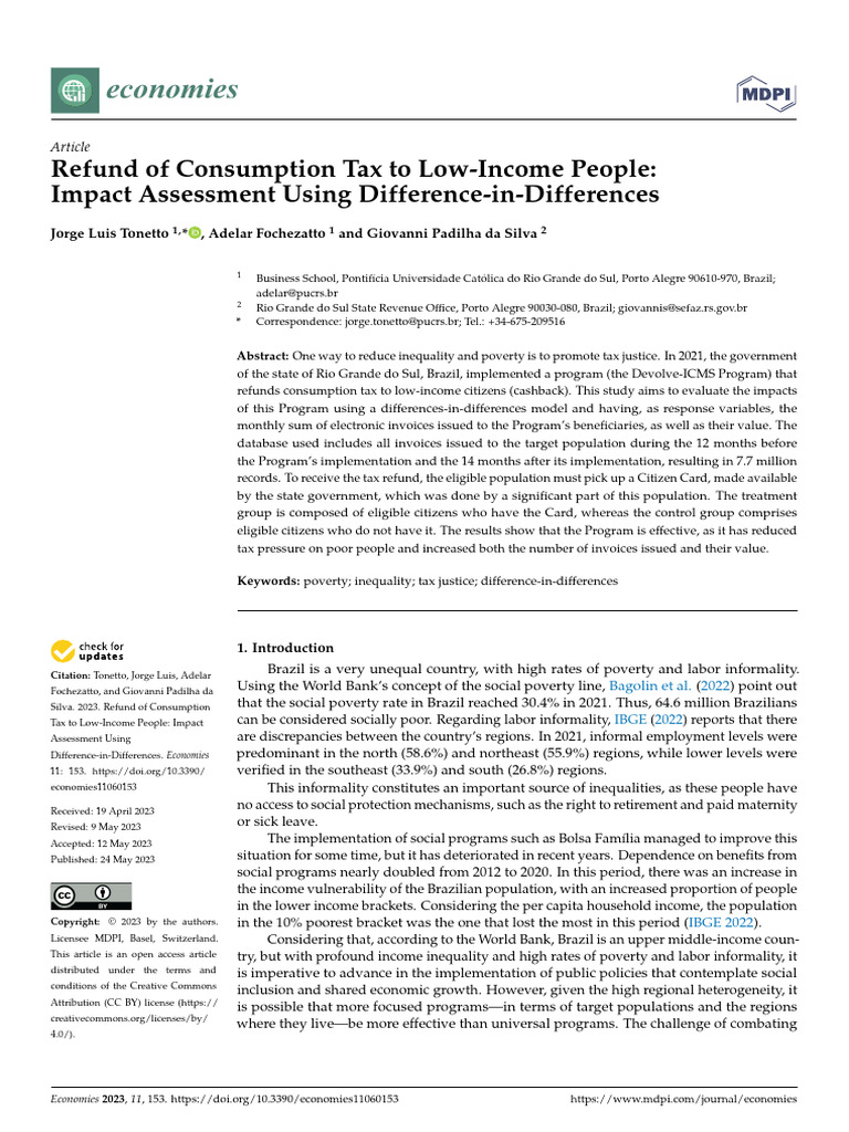 Articulo - Refund of Consumption Tax To Low-Income People Impact ...