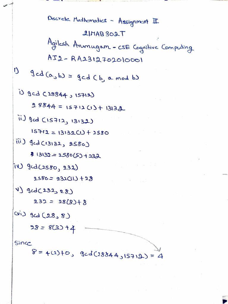 Discrete Mathematics Assignment II - Agilesh Arumugam - RA2312702010001 ...