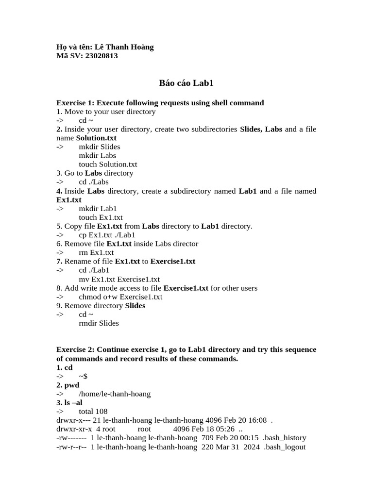 Báo cáo Lab1 | PDF | Directory (Computing) | Text File