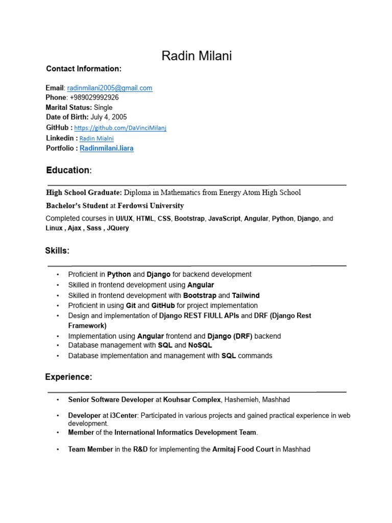 Radin Milani Res | PDF