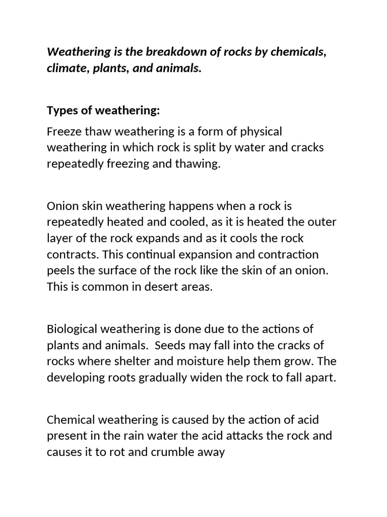Types of Weathering and Erosion Explained | PDF | Erosion | Weathering