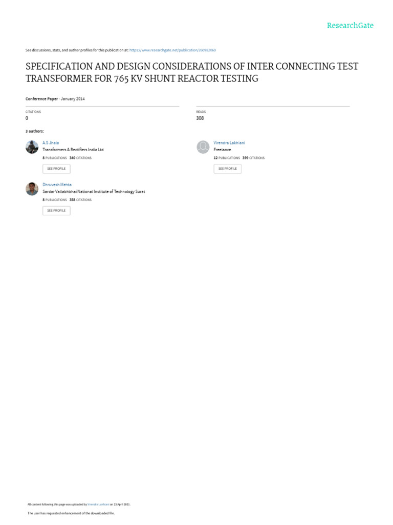 Design of 765 kV Test Transformers | PDF | Transformer | Electric Power ...
