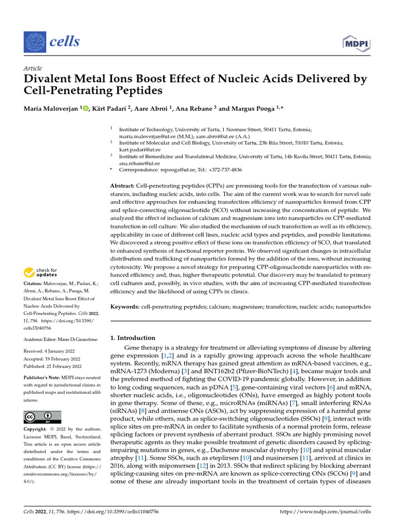 2022 - Divalent Metal Ions Boost Effect of Nucleic Acids Delivered by ...