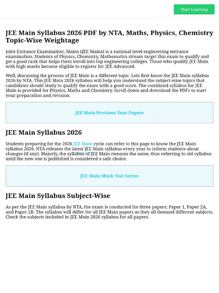 JEE Main Syllabus 2026 PDF by NTA, Maths, Physics, Chemistry Topic-Wise ...