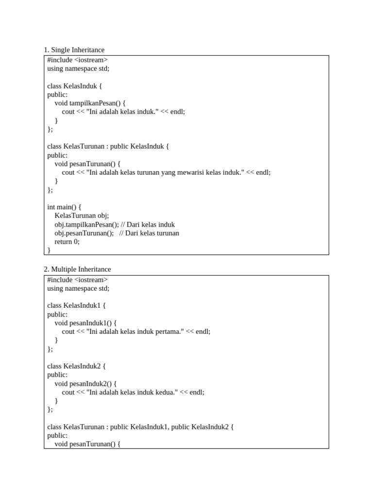 contoh program dari 5 jenis inheritance | PDF