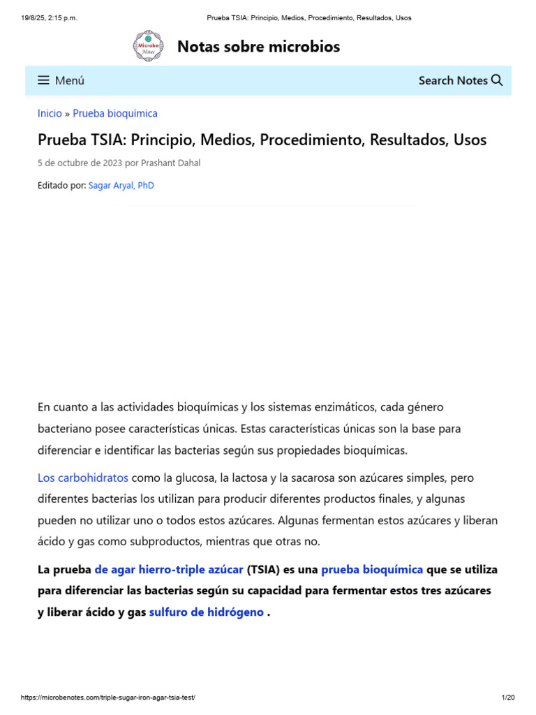 Prueba TSIA - Principio, Medios, Procedimiento, Resultados, Usos | PDF ...