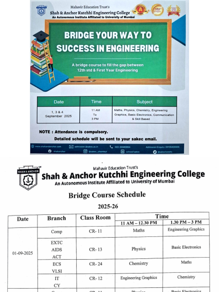 Bridge Course Schedule - 2025 | PDF