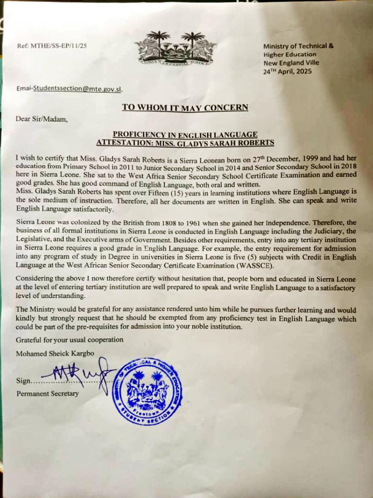 Letter of English Proficiency | PDF