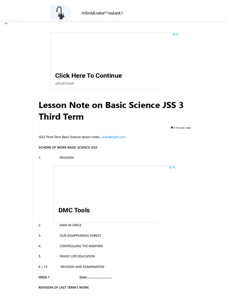 Lesson Note On Basic Science JSS 3 Third Term | PDF | Weight | Pregnancy