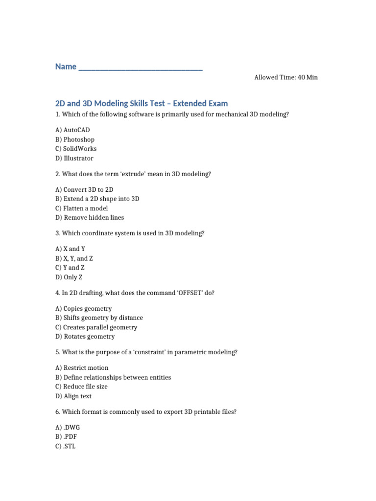 2D 3D Modeling Extended Exam 25 | PDF | 3 D Computer Graphics | 2 D ...