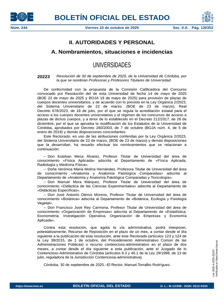 Disposición 20223 Del BOE Núm. 244 de 2025 | PDF