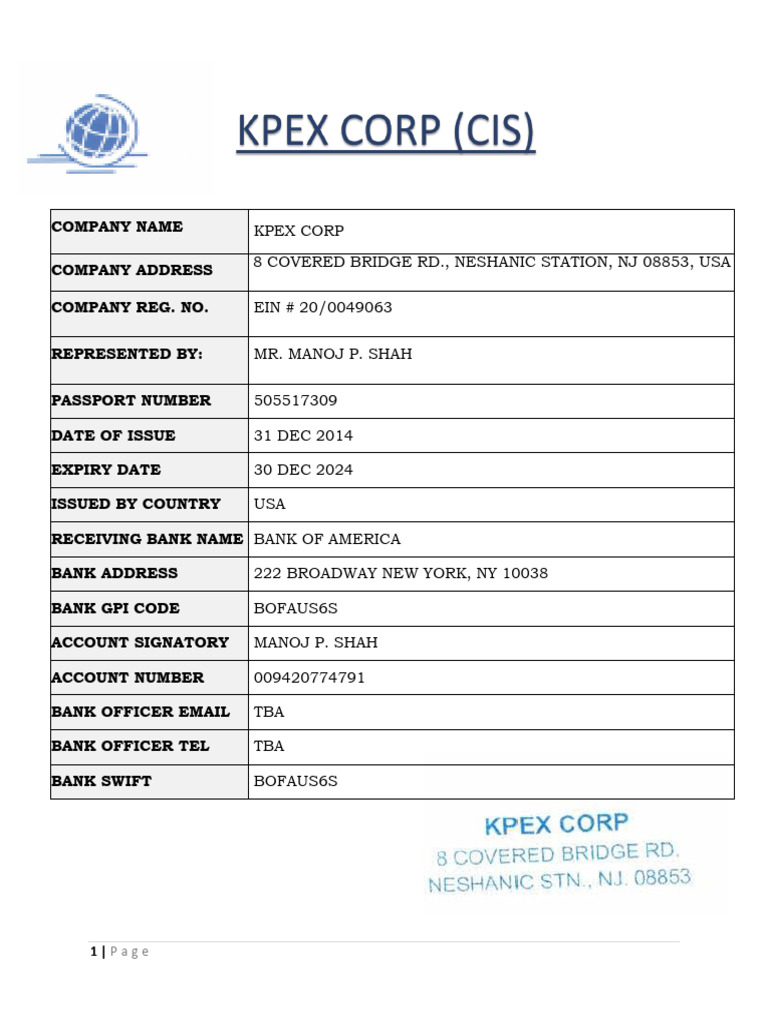 $5 Million Check Details for KPEX Corp | PDF