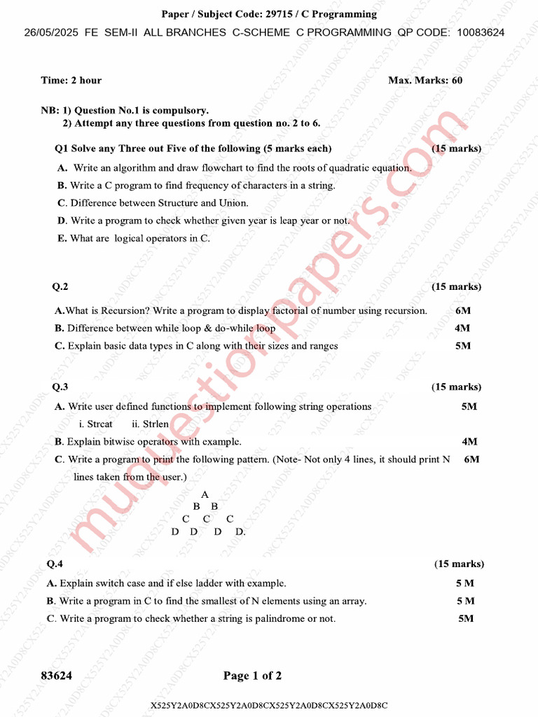 C Programming Exam Paper - SEM II | PDF | Computer Programming | Notation
