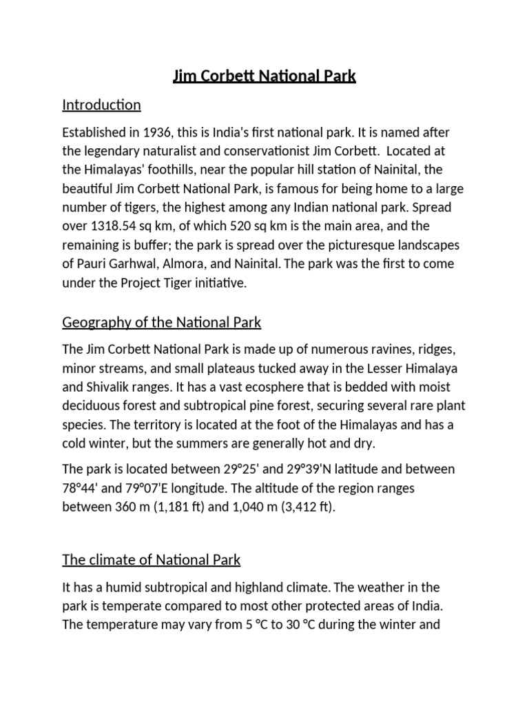 Jim Corbett National Park Overview | PDF | Zoology