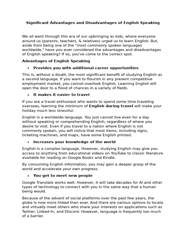 Speaking English Advantages | PDF | English Language | Multilingualism