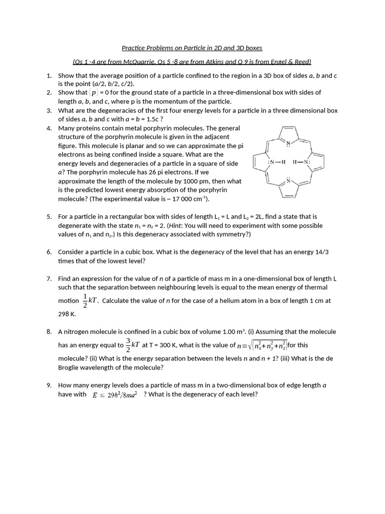 2D and 3D Particle Box Practice Problems | PDF | Molecules | Energy Level