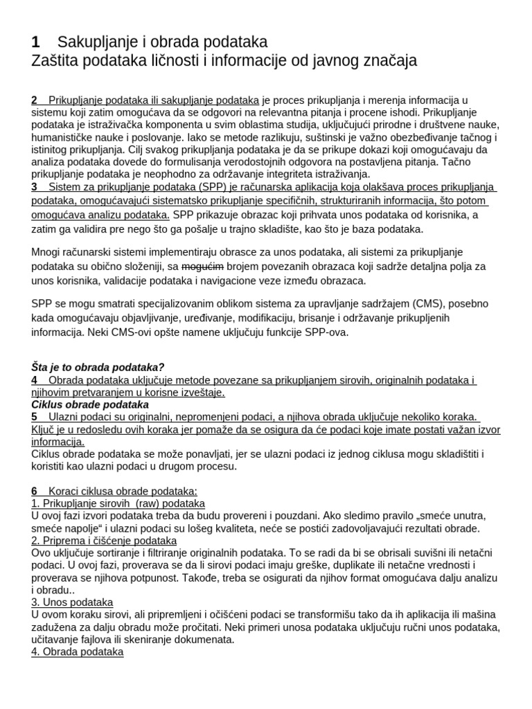SAKUPLJANJE I OBRADA Podataka | PDF