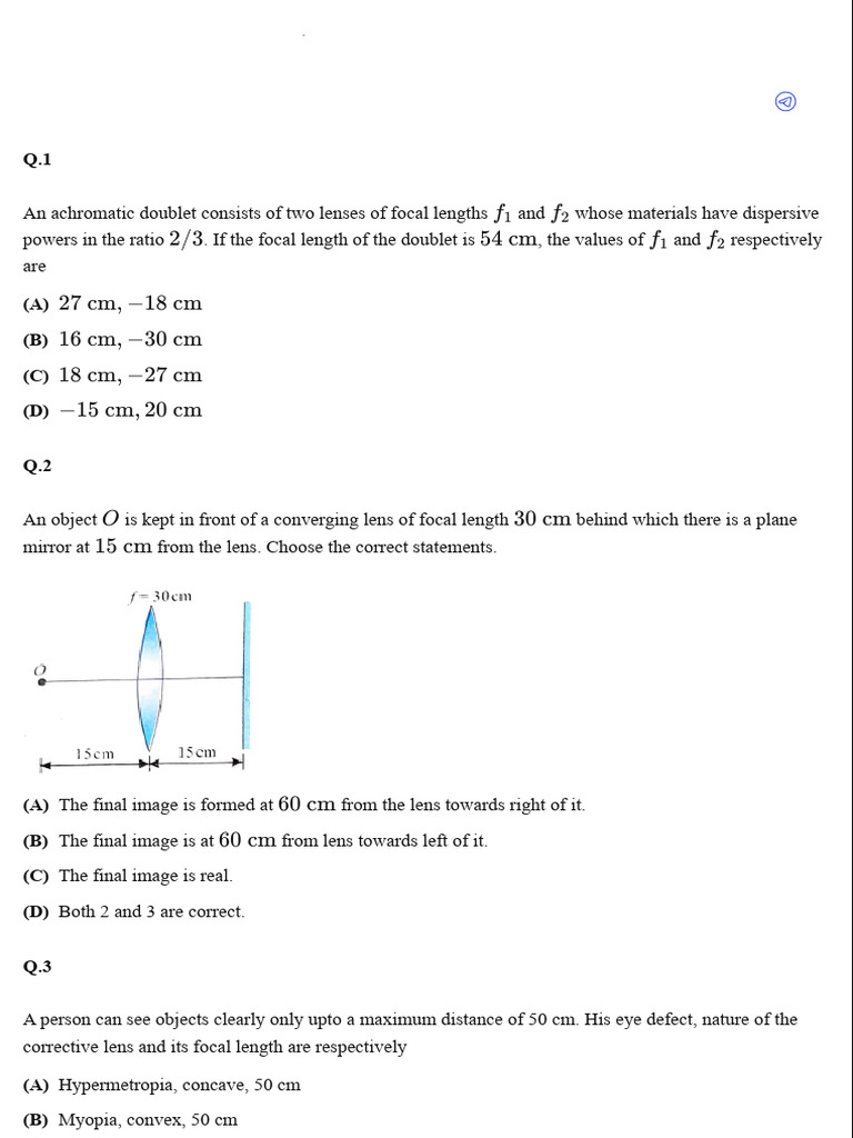 Ray Optics Questions | PDF | Lenses | Electromagnetic Spectrum