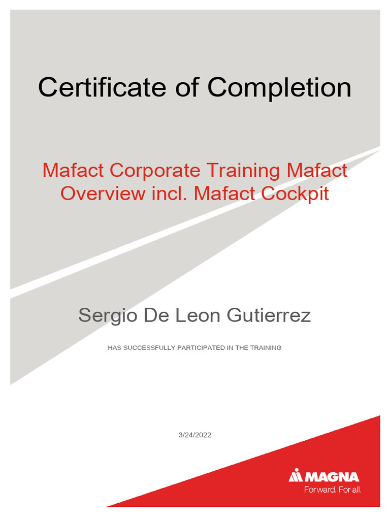 Mafact Corporate Training Certificate | PDF
