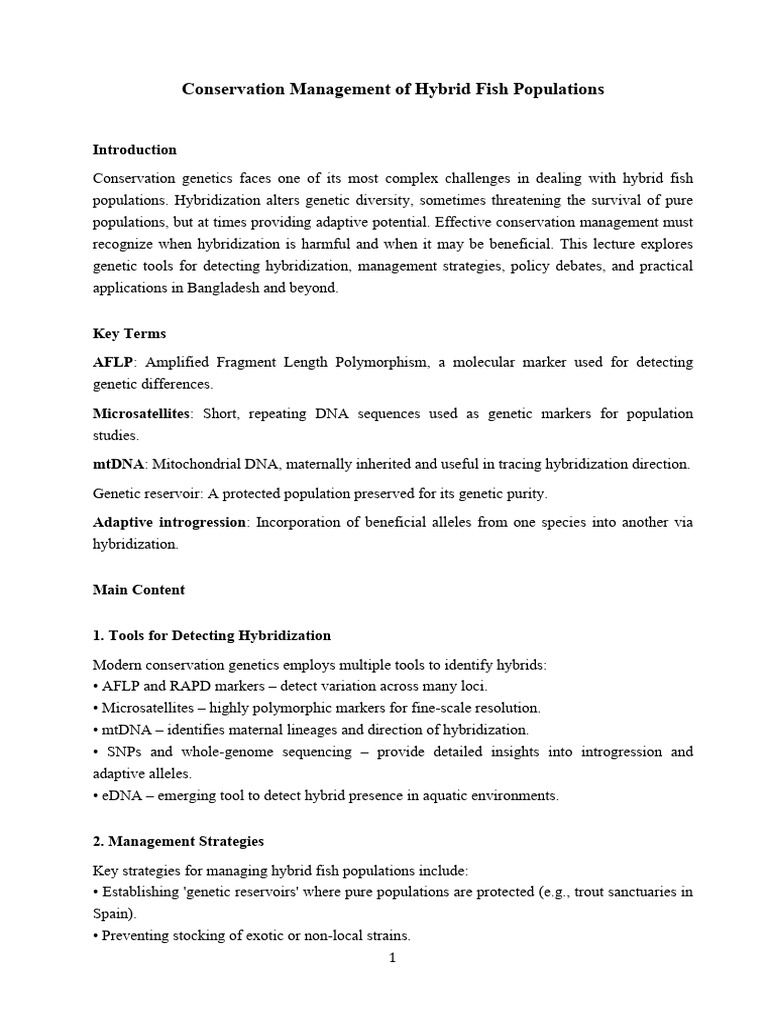 Lecture4 Hybridization Management | PDF | Hybrid (Biology) | Genetics